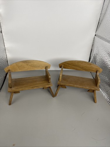 2 Miniature Wooden Benches Dollhouse Furniture Brown Benches Seat Doll ...