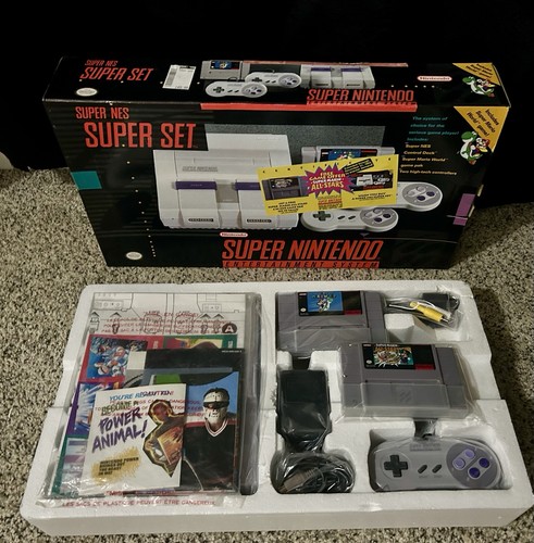 VINTAGE SNES SUPER NINTENDO SUPER SET CONSOLE COMPLETE IN BOX/ MATCHING ...