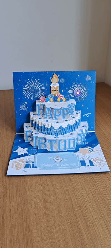 3D Pop-Up Firework Birthday Card with LED Lights & Blowable Candle ...