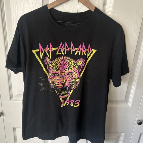 Def Leppard Shirt Mens Large Black Pink Neon Tour 1983 Short Sleeve 80s ...