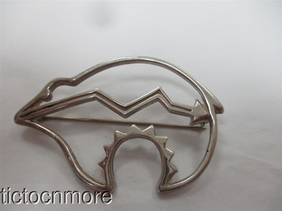 VINTAGE SIGNED RW NAVAJO INDIAN GREAT BEAR HEARTLINE ARROW ROCK ART PIN ...