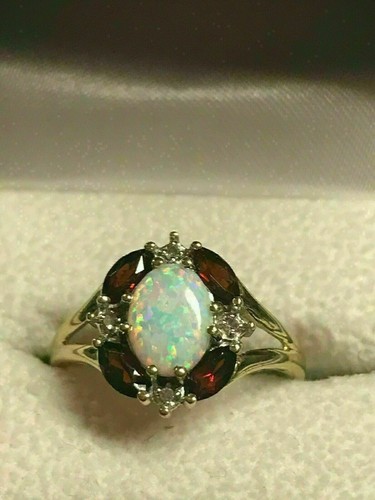 2Ct Oval Cut Fire Opal & Red Ruby Women's Engagement Ring 14K Yellow ...