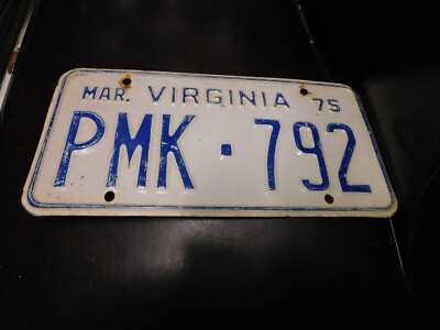 Virginia License Plate VA # PMK 792 Tag Expired on or before 1975 | eBay