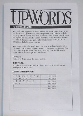 UpWords Board Game 1988 Replacement Part/Instructions only trifold pre ...