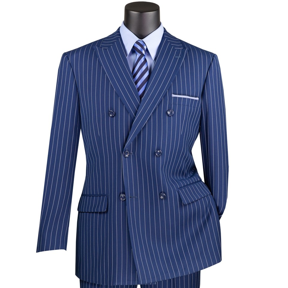 VINCI Men's Pinstripe Double-Breasted 6-Button Suit - 38S-62L, 8 Colors ...
