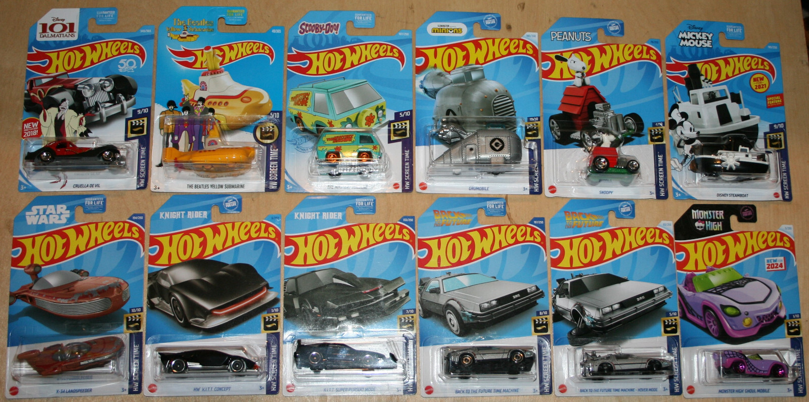 Hot Wheels SCREEN TIME Lot Of 12 2017-24 BEATLES ScoobyDoo BTTF Disney ...