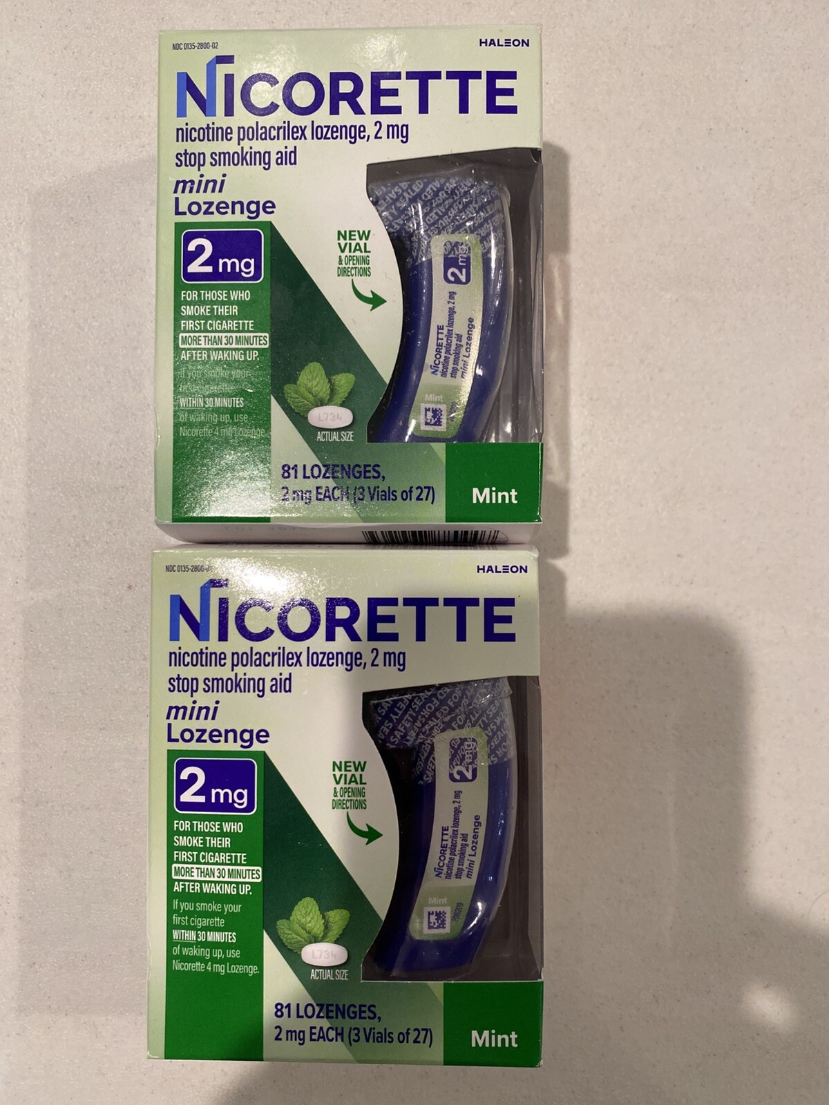 2X NICORETTE MINT FLAVOR. 81 MINI LOZENGES EACH. 2mg (3 VIALS of 27 ...