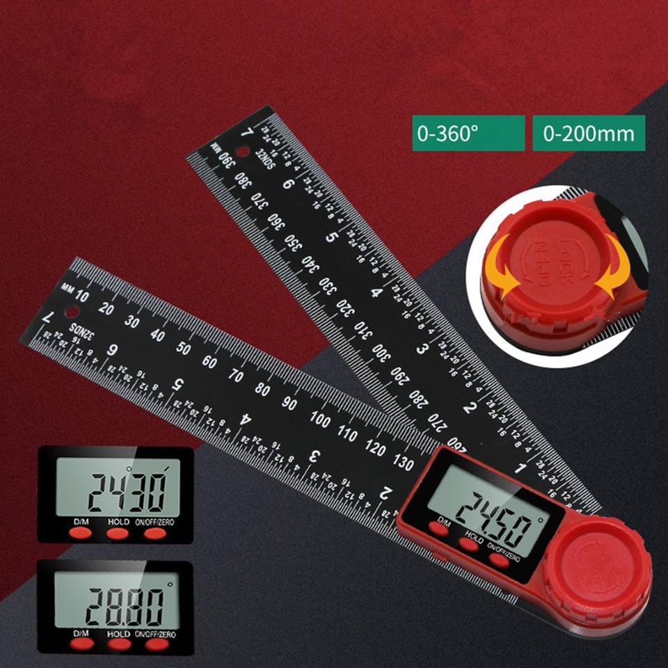 LCD Digital Display 200mm 0-360° Angle Finder Ruler Protractor Measure ...