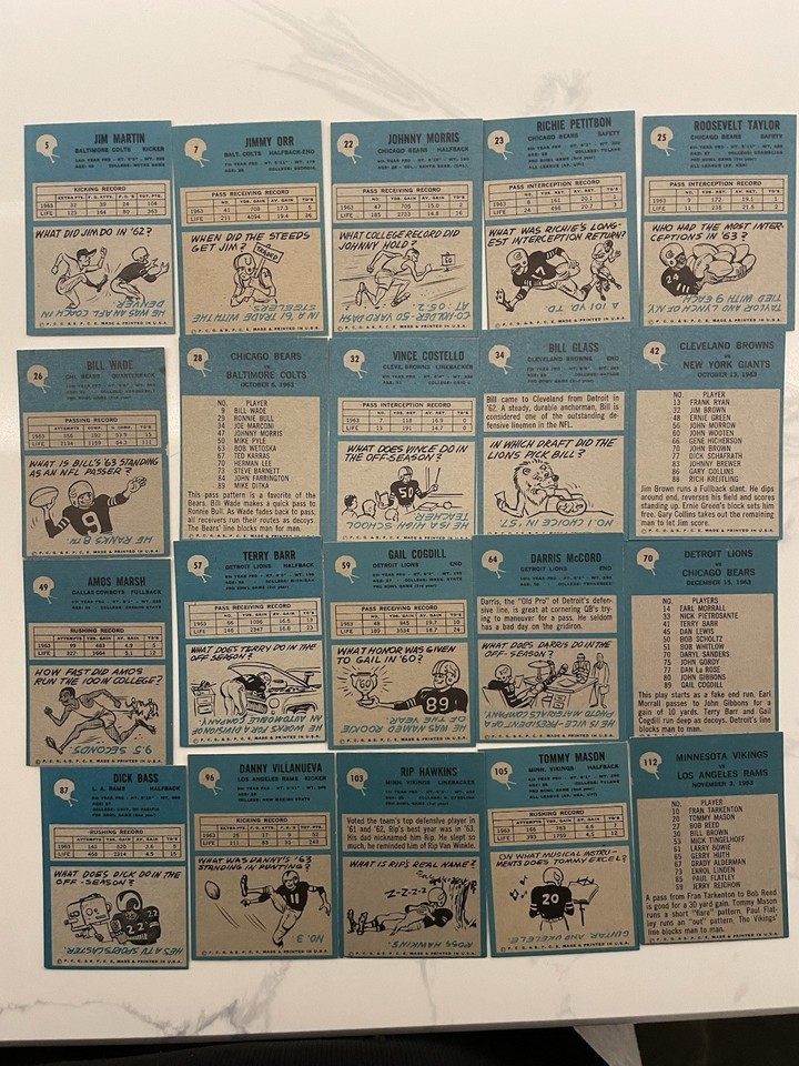 1964 Philadelphia Starter Set Lot of 58 Different Football Cards NM-MT ...
