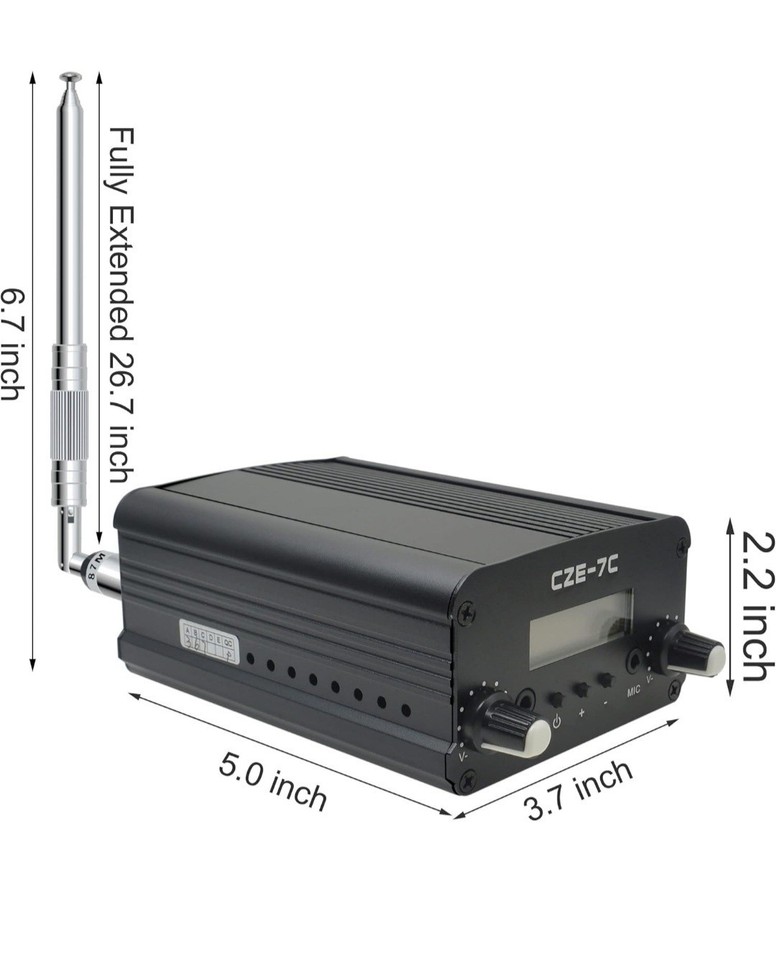 (73)7W 1W Long Range FM Transmitter with LCD & 3.5mm Audio Cable Ideal ...