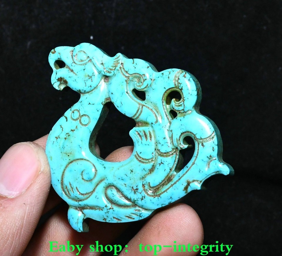 Pendentif d'amulète chinois turquoise sculpté Fengshui Phoenix Bird ...