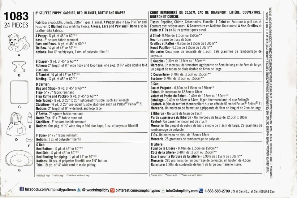 Simplicity 1083 Stuffed Toy Puppy Carrier Bed Blanket Sewing Pattern ...