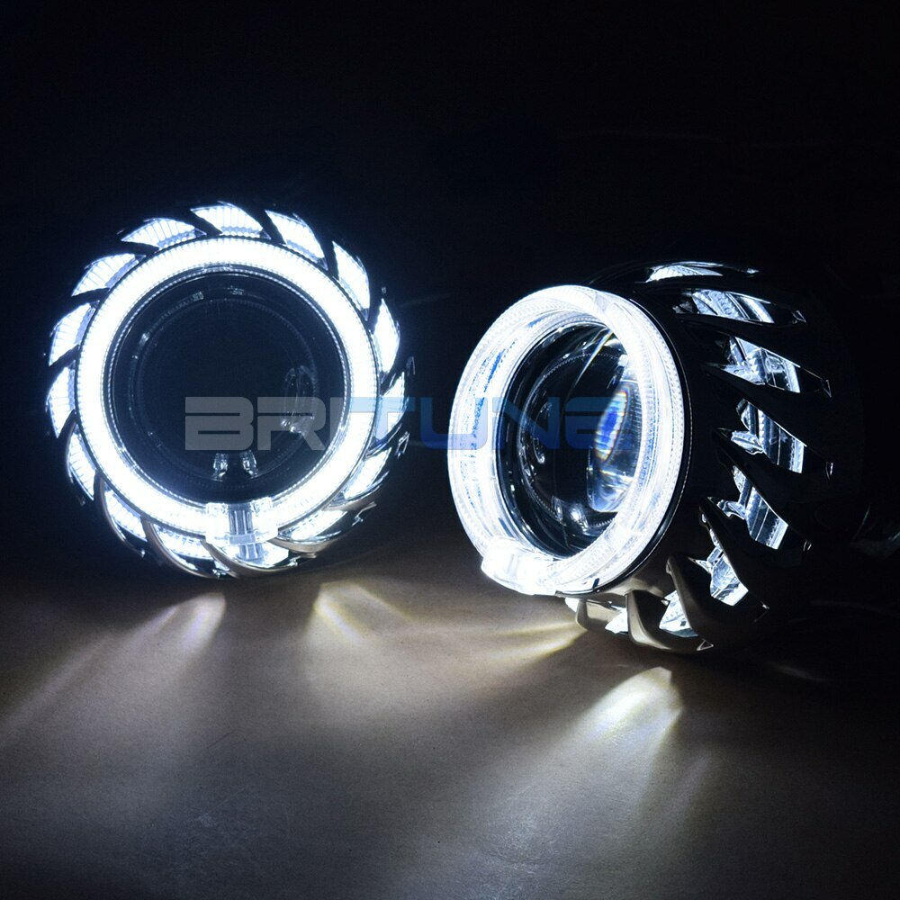 Turbine Dual LED Halo Angel Eyes HID Headlight Bixenon Projector Lens ...