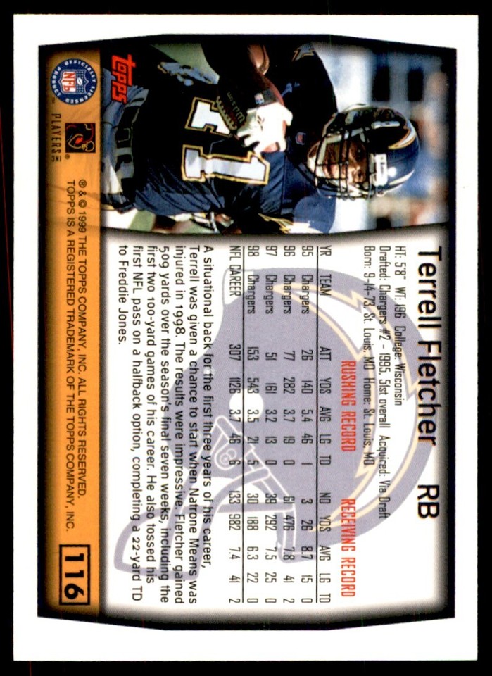 1999 TOPPS TERRELL FLETCHER SAN DIEGO CHARGERS #116 | eBay