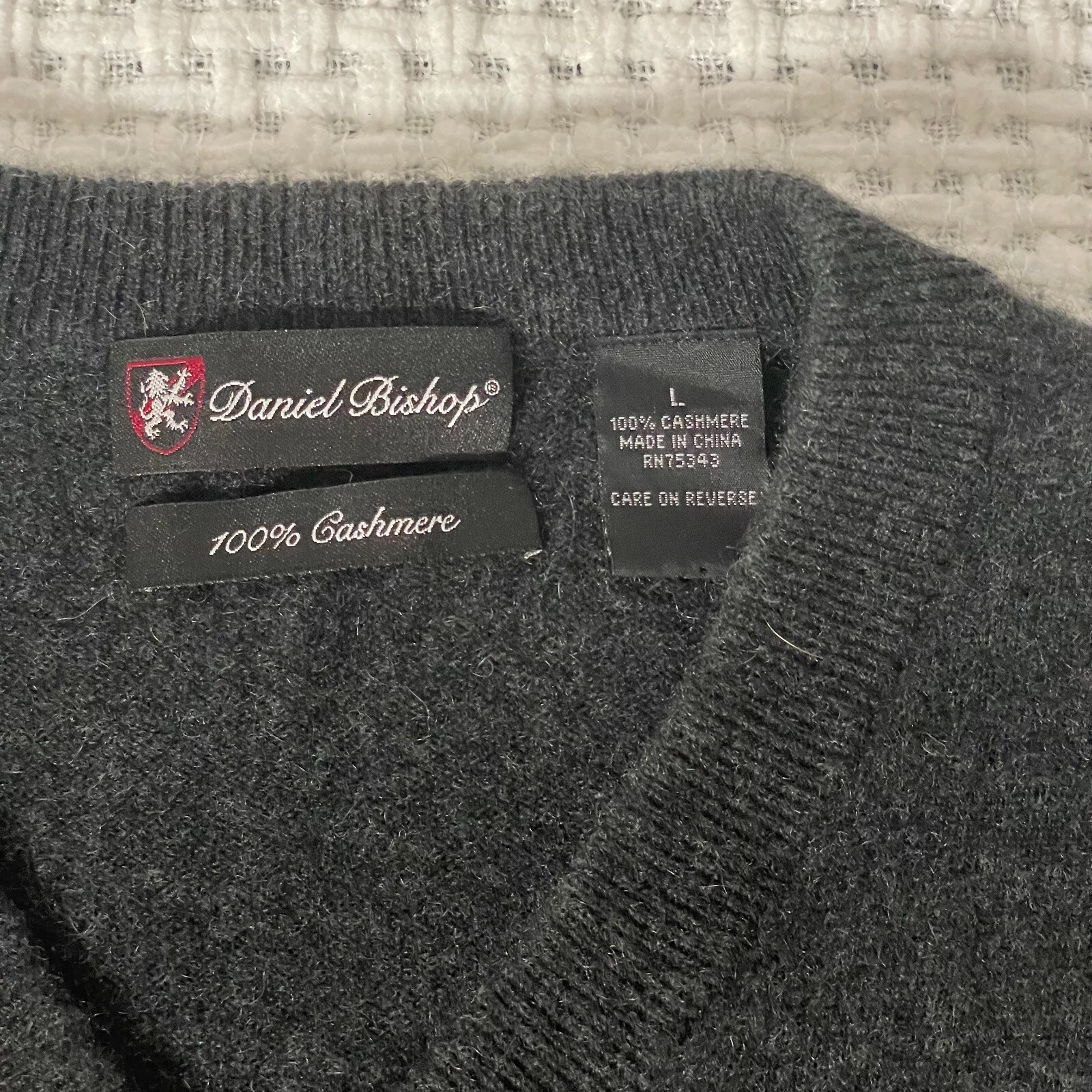 Daniel Bishop Mens 100% Cashmere Charcoal Sweater Cre… - Gem