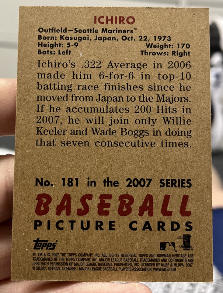 2007 Bowman Heritage #181 Ichiro Suzuki Card Seattle Mariners B17 SP ...