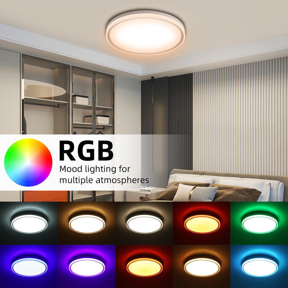 28W RGB LED Ceiling Light Round Panel Down Lights Living Room Bedroom ...