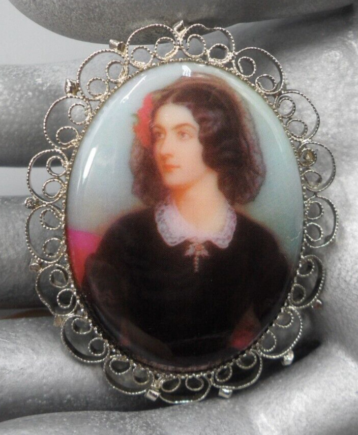 Victorian Revival Portrait Brooch Porcelain Oval Lady… - Gem