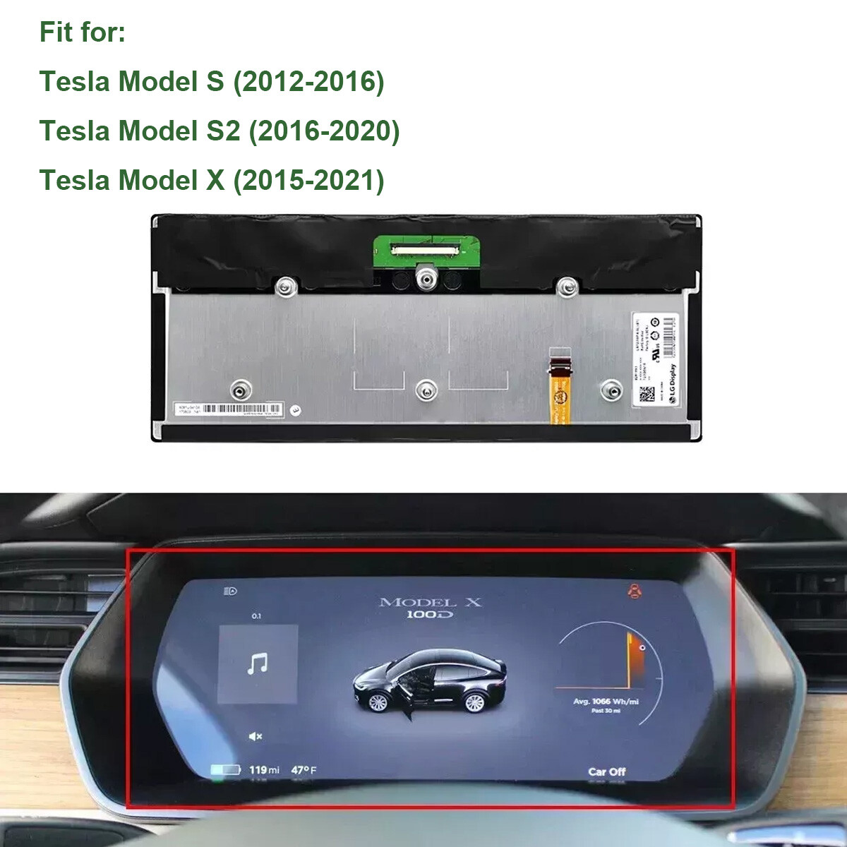 12.3" LCD Display For Tesla Model S/S2/X GEN 2 Digital Instrument ...