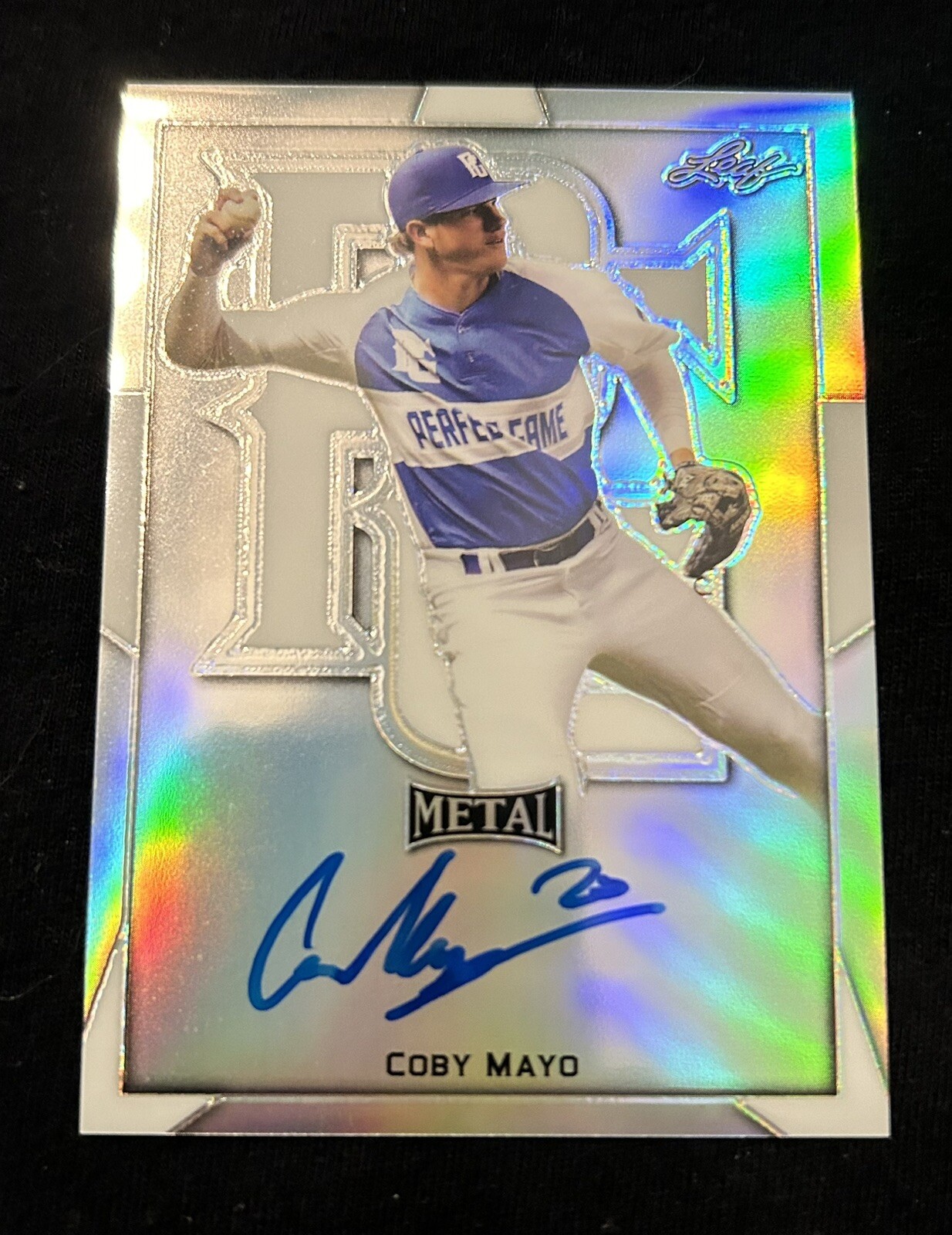 2019 Leaf Metal - Coby Mayo, on card AUTO, rookie RC, Perfect Game BA ...