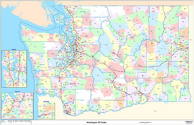 Washington State Zipcode Laminated Wall Map | eBay