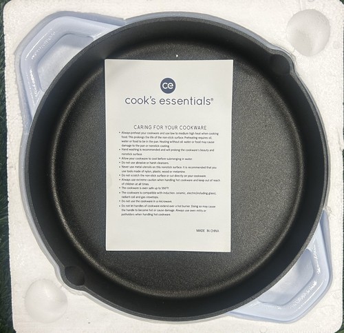 Cook’s Essentials CE Cast Iron White Enamel 12” SKILLET w/Handles Heat ...