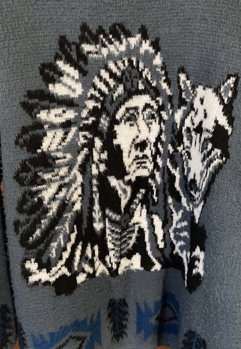 Vintage Native American Indian Chief Wolf Full Zip S… - Gem