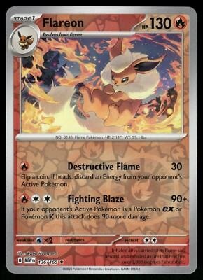 Flareon Reverse Holo NM 136/165 Scarlet & Violet 151 Pokemon Card | eBay