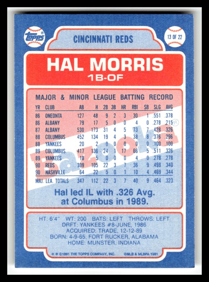 1991 Topps Bazooka Shining Stars #13 Hal Morris | eBay