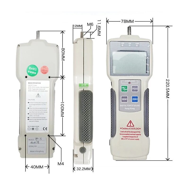 Digital Push-Pull Tester ZP-5-1000N Spring Force Gauge Tensile Testing ...