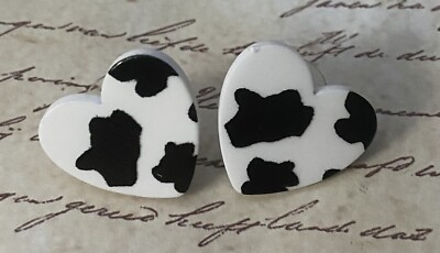 NWT Wooden Heart Shaped Cow Print Post Fashion Earrings | eBay