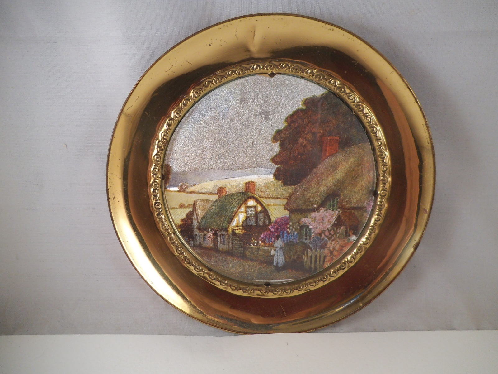 Vintage Made in England Solid Brass Landscape Village Market Plate Wall ...