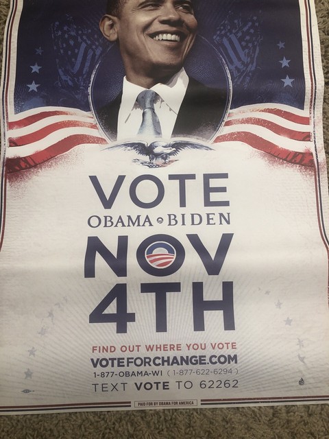 BARACK OBAMA 2008 OBAMA BIDEN CAMPAIGN POSTER Aprox 12x26 Preowned ...