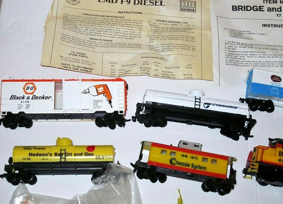 Vintage HO TRAIN SET engine/9-cars/Transformer/Signs/People/Instruct | eBay