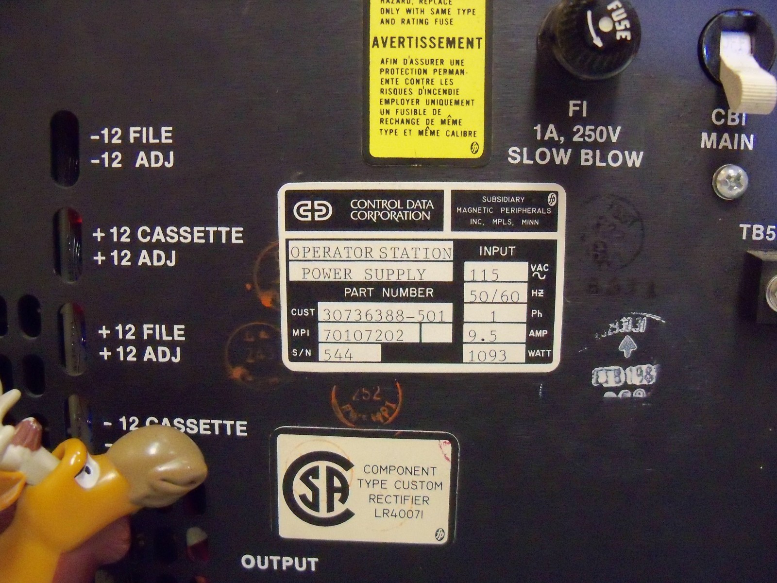 Control Data Corp 30736388-501 Operator Station Power Supply 70107202 ...