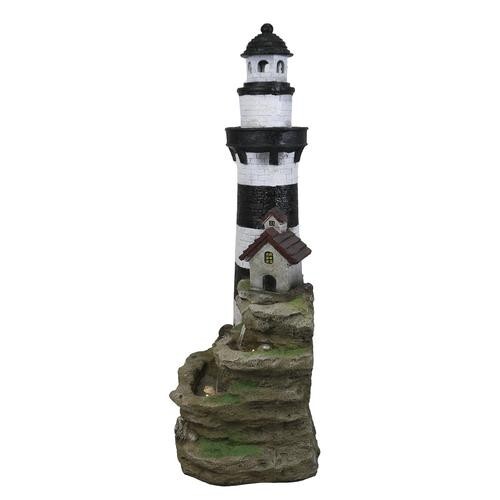 38.5" Black White Lighthouse Outdoor Water Fountain 3 Tier Cascading ...