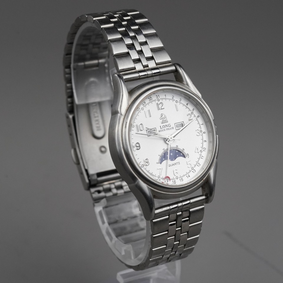 LONG MIYOTA (Citizen)Mov Vintage Watch Moon Phase Men's 35mm Silver ...