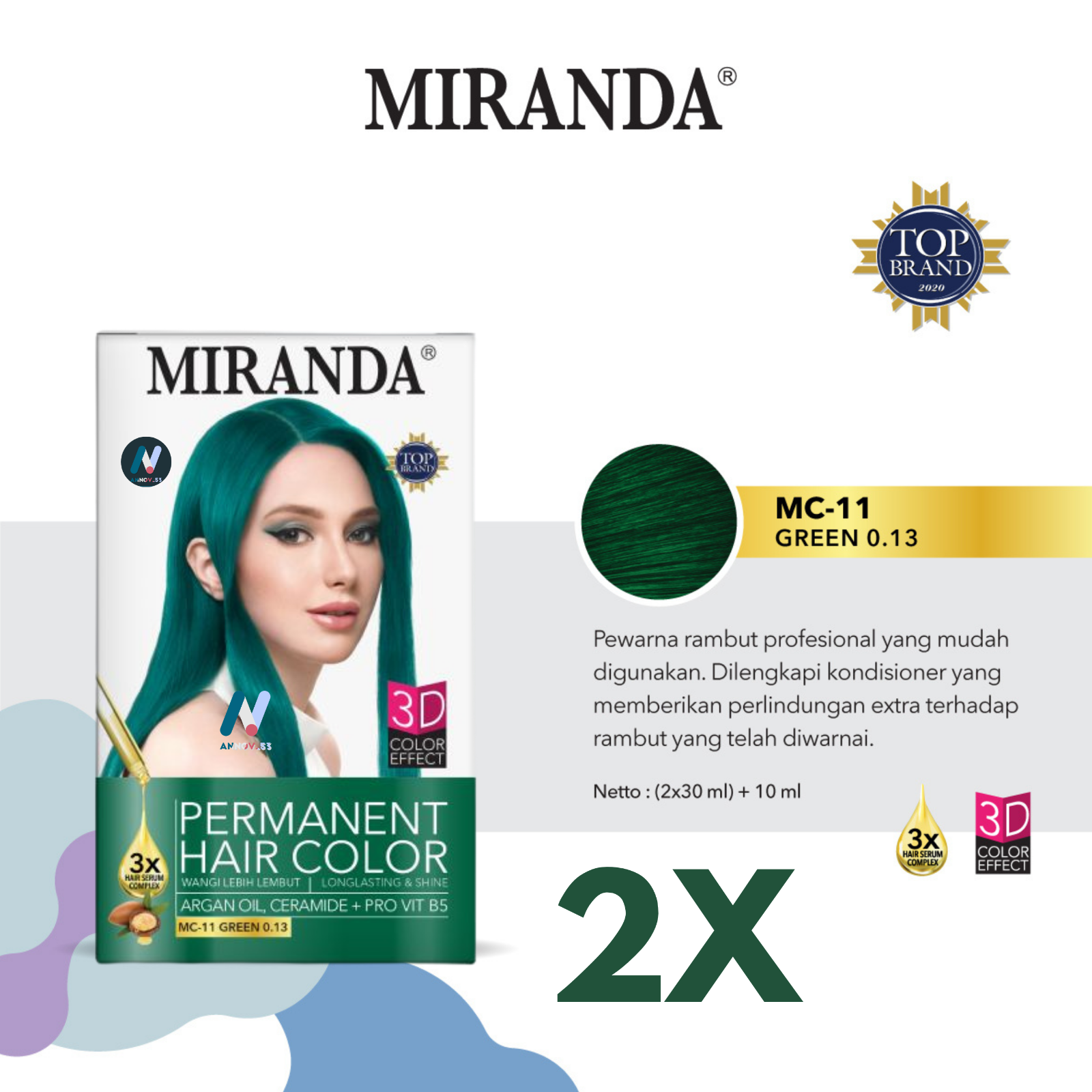 2X MIRANDA Premium 3D Permanent Hair Dye Shiny Moisture Color #MC-11 ...