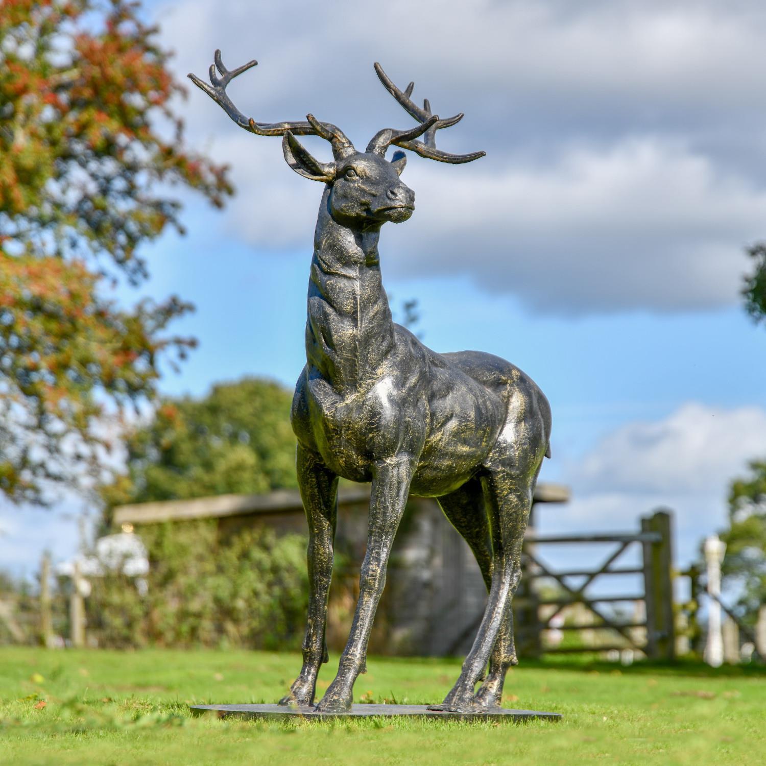 Exclusive Life-Size Stag Looking Left Garden Sculpture - Aluminium ...