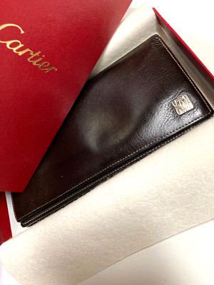 CARTIER VINTAGE C de Cartier METAL CC PLATE LONG LEATHER WALLET BIFOLD ...