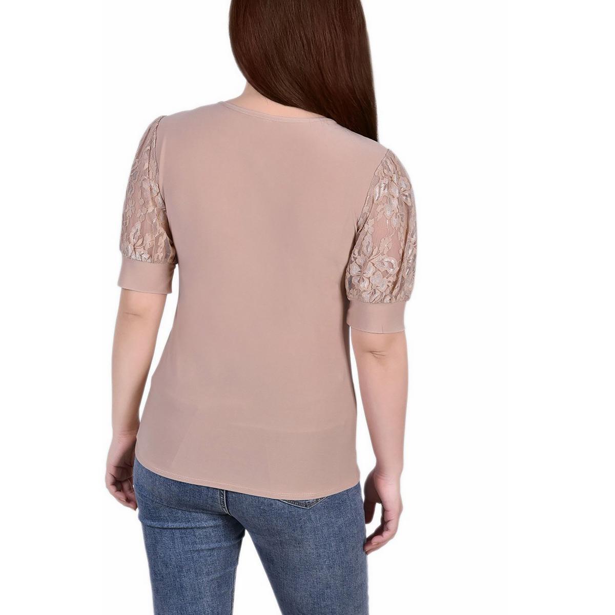 NY Collection Womens Keyhole Lace Trim Top Blouse Shirt Petites BHFO ...
