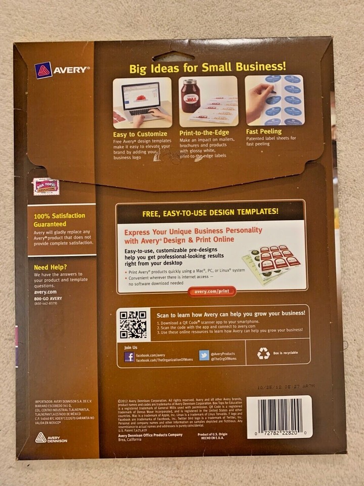 AVERY 22820 PRINT-TO-THE-EDGE OVAL LABELS PARTIAL PACKAGE 6 SHEETS 48 ...