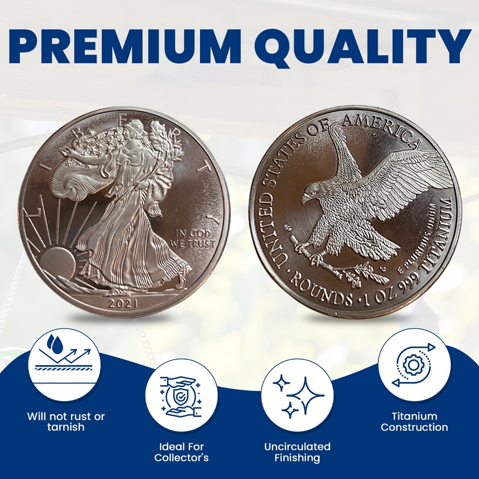 TWO 1 TROY OUNCE/OZ .999 Pure TITANIUM Metal Walking Liberty/Eagle ...