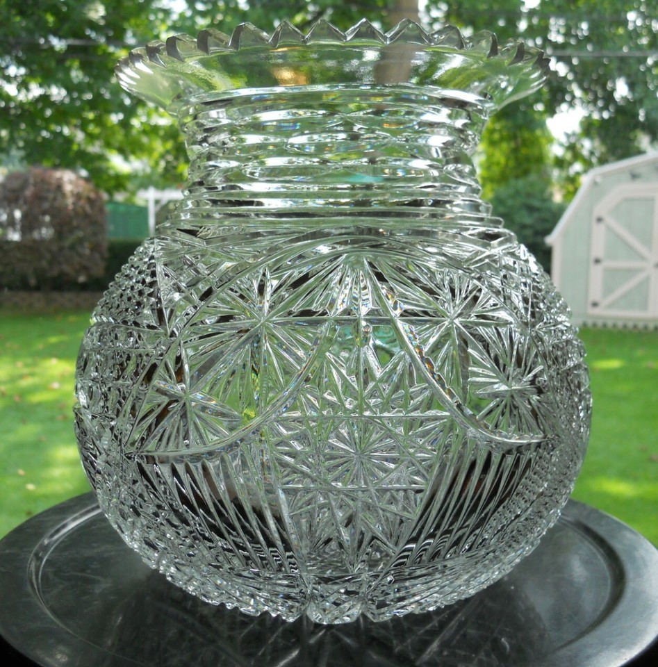 Vintage Cut Glass Flower Center Vase Cut Glass Signed | eBay
