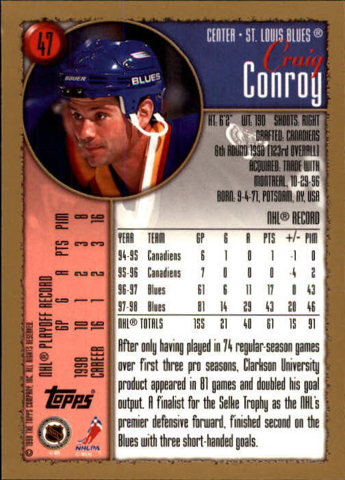 1998-99 Topps Blues Hockey Card #47 Craig Conroy | eBay