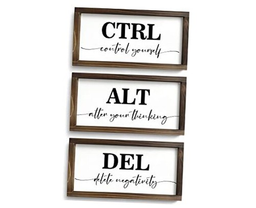 Rustic Wooden Office Decor - CTRL ALT DEL Framed Motivational 6"x12"x3 rusitc | eBay