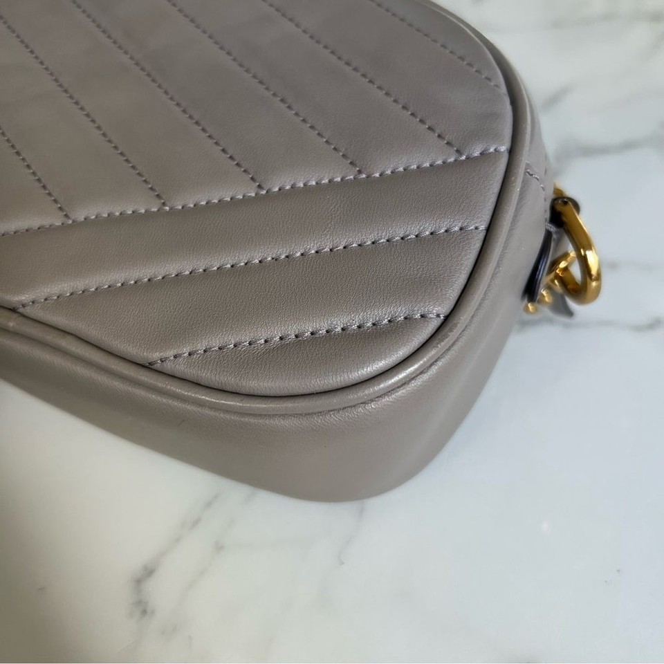 Tory Burch Kira Chevron Small Camera Crossbody Bag Gray Heron Quilted ...
