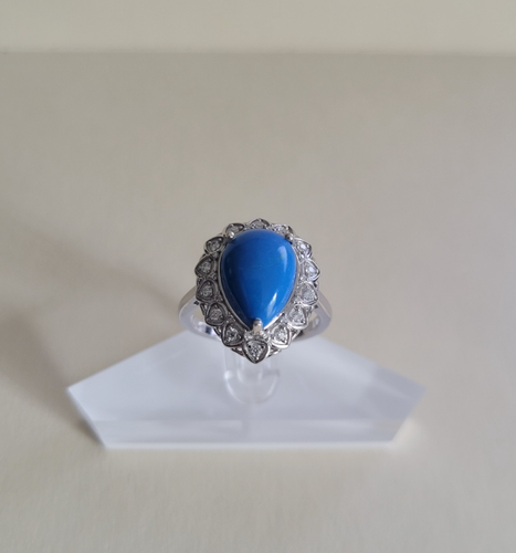 Ceruleite Moissanite Rhodium Over Sterling Silver Floral Ring (Size 10 ...