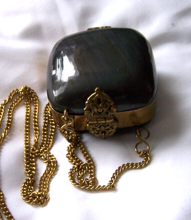Vtg 1930's Hard Shell Purse Brass Closure Black Tortoise Chain Square ...