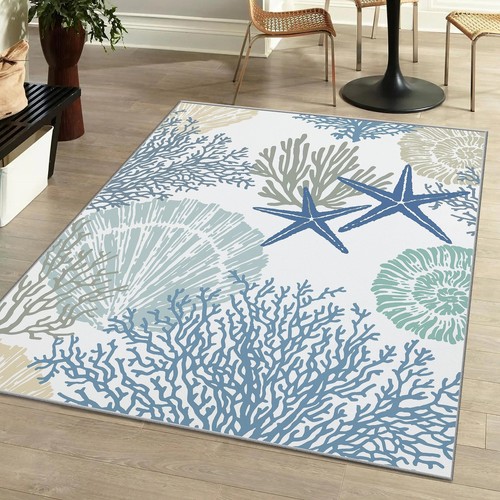 Coastal Area Rugs Nautical Beach Themed Nonslip Machine Washable Rugs ...